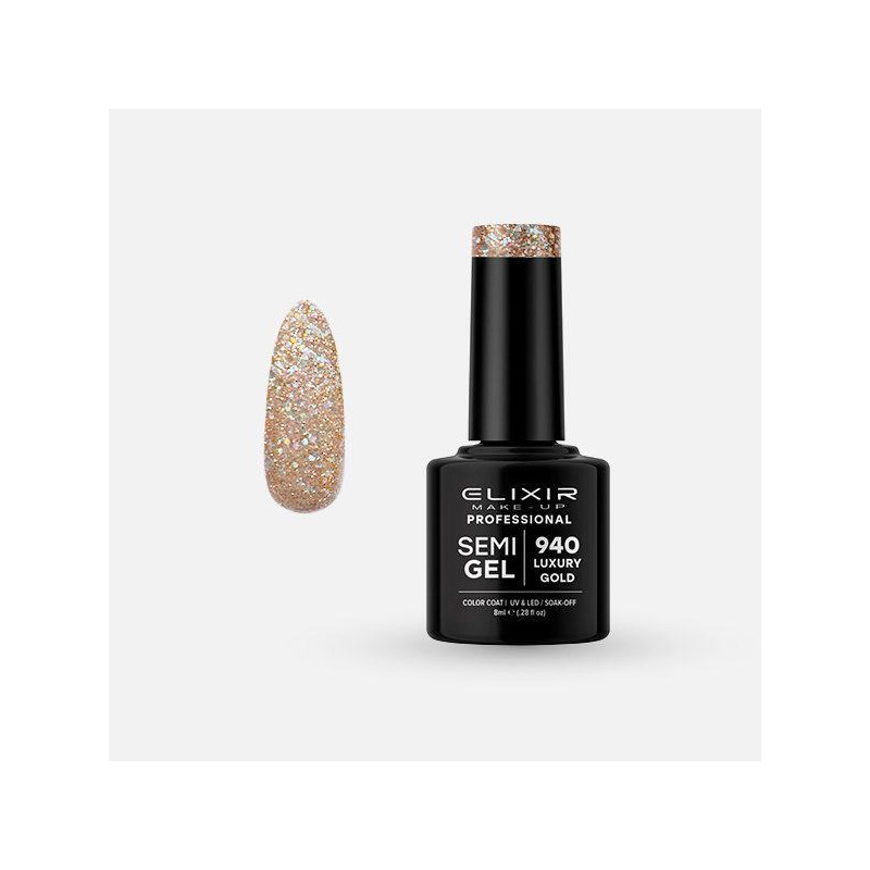 Elixir Semigel 8ML - 940 (Luxury Gold), SEMIPERM TRIFASE 8ml, Elixir Make Up Semi Gel Smalto ...